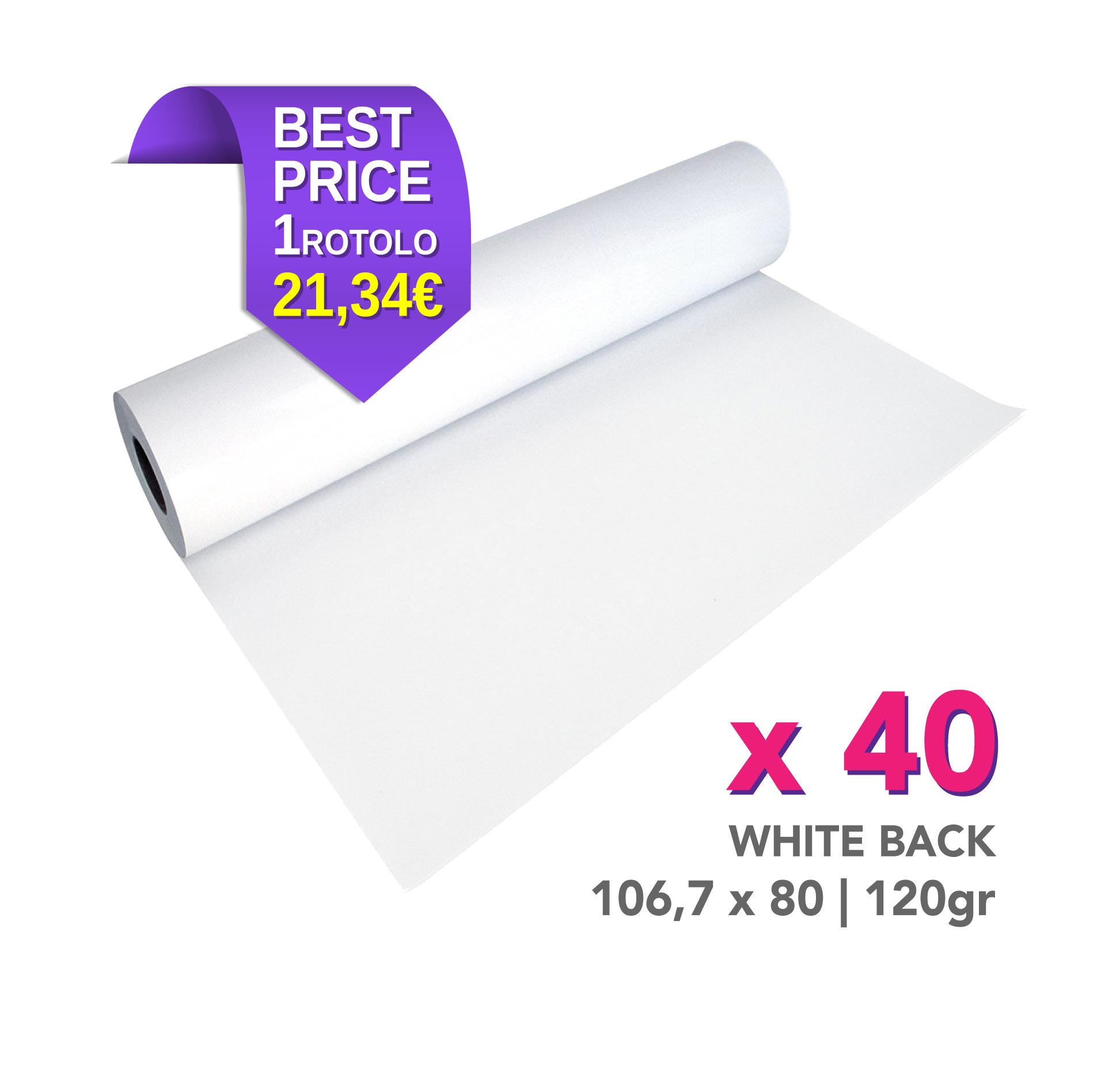 CARTA White Back 106,7 x 80 | 120gr | 40 Rotoli - Inchiostri compatibili